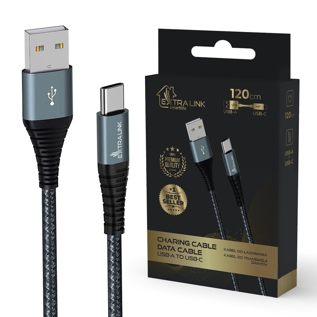 Extralink USB 2.0 Cable USB-C male - USB-A / USB-C 15W Μαύρο 1.2m | Skroutz.gr
