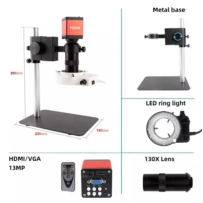 Industrial Microscope 130x Magnification Hdmi Vga Output Hdmi Vga Kit ...