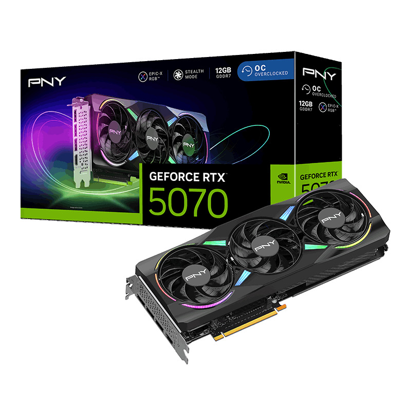 PNY GeForce RTX 5070 12GB GDDR7 ARGB EPIC X RGB OC Ventilator Triplu