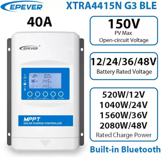 40a Mppt Solar Charge Controller 150v Open Circuit Voltage Bluetooth ...