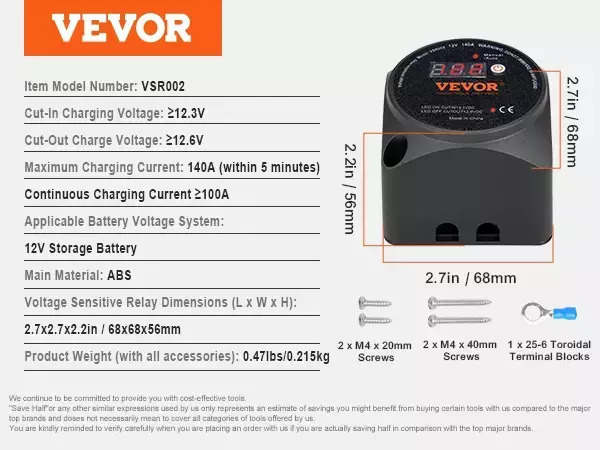 Vevor Dual Battery Isolator Kit 12v 140a 12v/24v 250a 12v 140a | Skroutz.gr