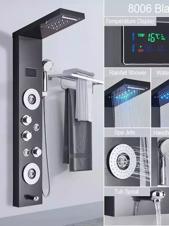 Bathroom Shower Panel 3 Handles Led Temperature Display S8006 Black ...