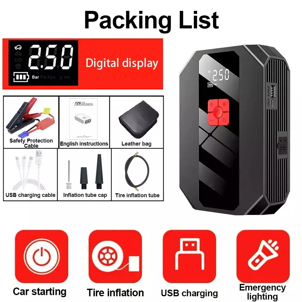 Vevor Φορητός Εκκινητής Μπαταρίας Αυτοκινήτου 26800mAh με Power Bank ...