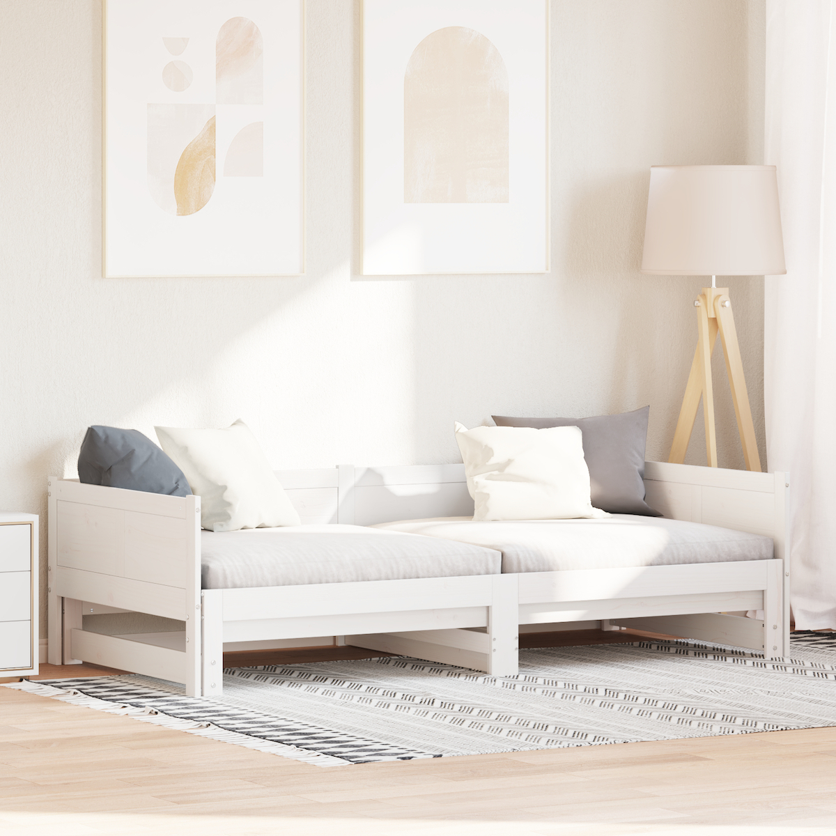 Συρόμενο Κρεβάτι Ημέρας Λευκό 90x200 Εκ Μασίφ Ξύλο Πεύκο | Skroutz.gr