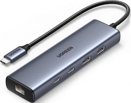 Ugreen USB 2.0 Hub 5 Porturi cu conexiune USB-C / Ethernet Gri ...