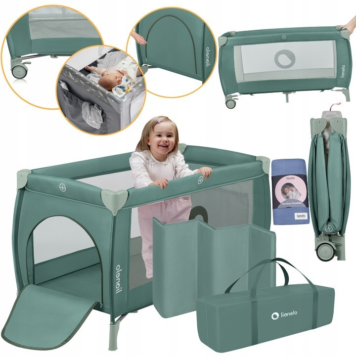 Lionelo Stefi Plus Παρκοκρέβατο 2 Επιπέδων με Στρώμα Πράσινο 4339 | Skroutz.gr