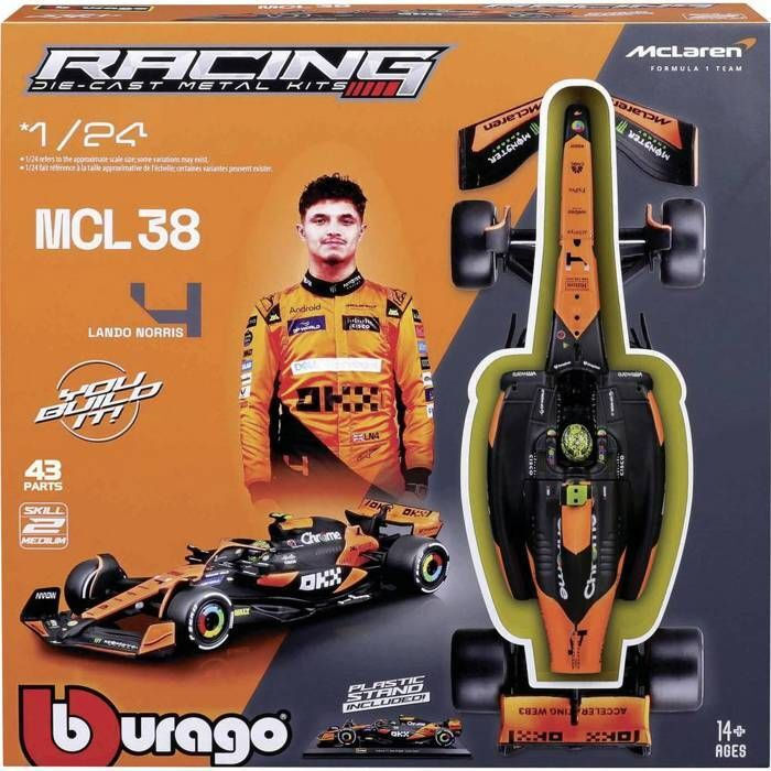 Bburago F1 Kit Mclaren Mcl38 Helmet #4 Norris 1:24 Scale Model Car ...