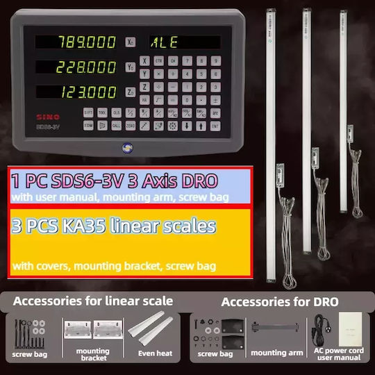 3 Axis Dro Set 3 Pcs Ka35 Linear Scales 50-1000mm Scale Length 0.005mm ...