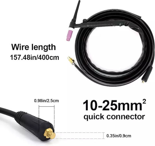 Tig Welding Torch Cable Length Duty Cycle 35% Electrode Size 0.5-2.4mm ...