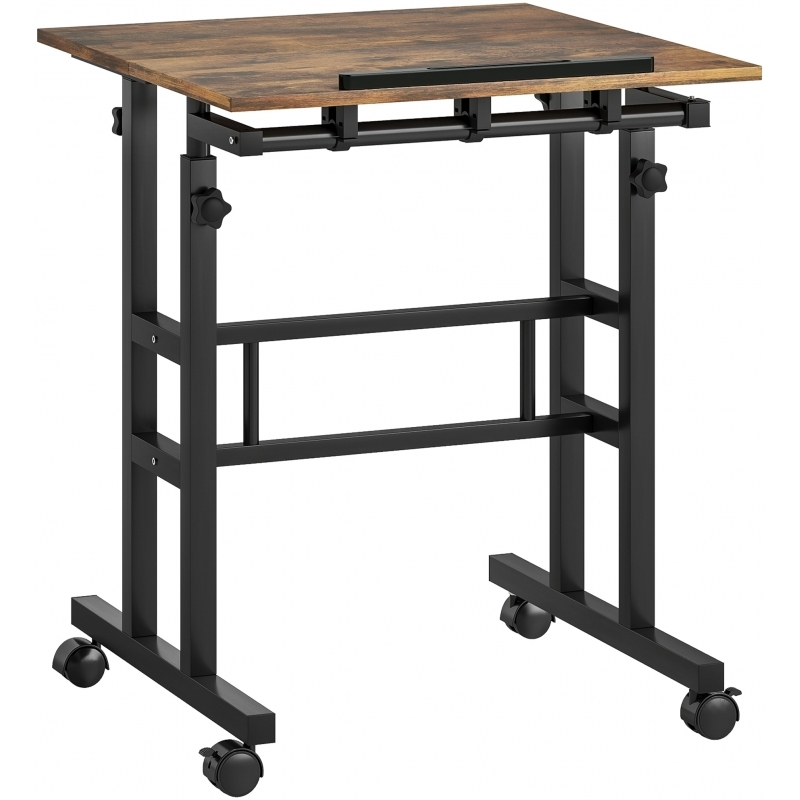 Γραφείο Υπολογιστή Ξύλινο Ρουστίκ Καφέ με Μεταλλικά Πόδια & Ρυθμιζόμενο ...