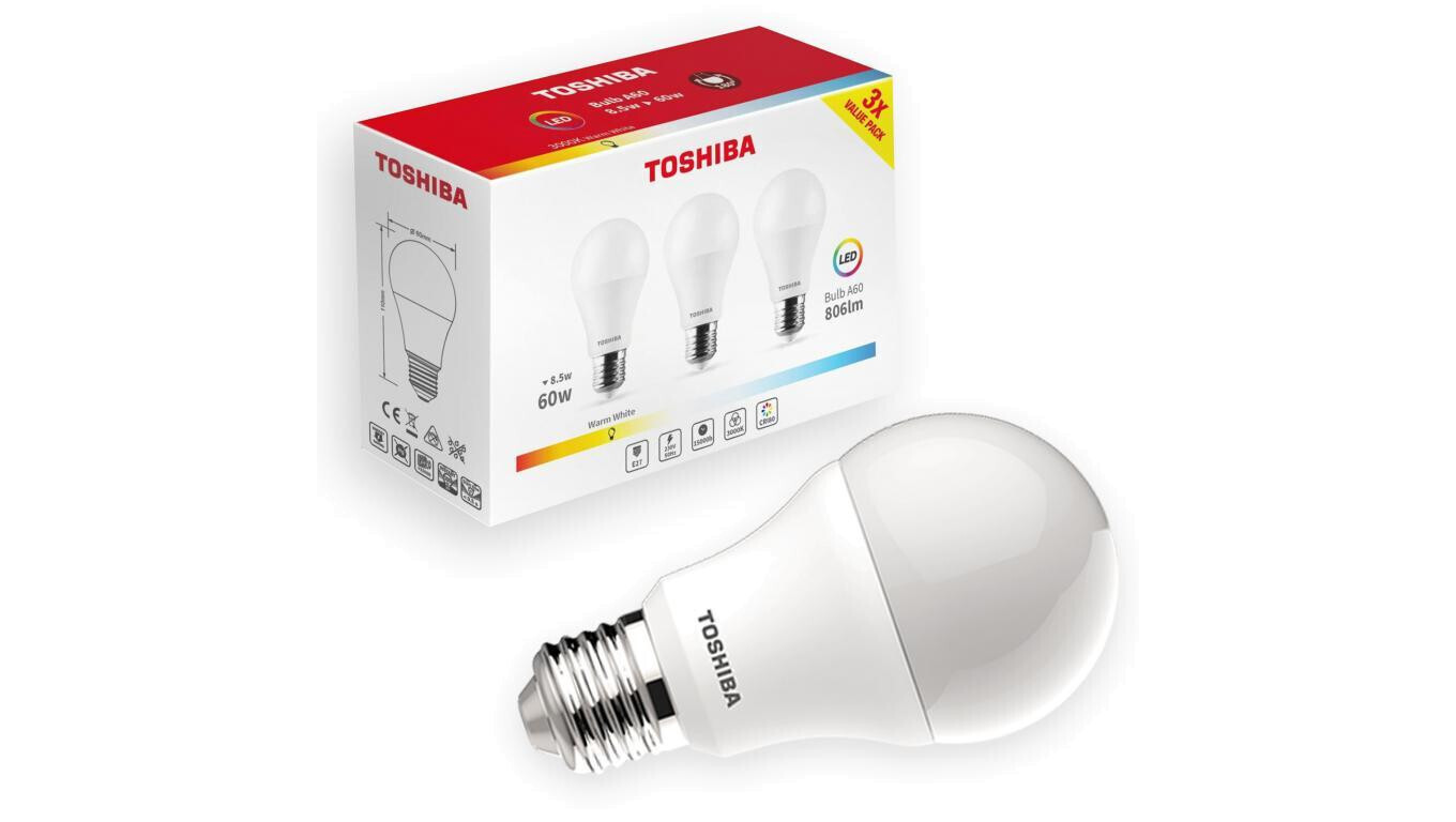 Toshiba Λάμπα LED 8.5W για Ντουί E27 και Σχήμα A60 Θερμό Λευκό | Skroutz.gr