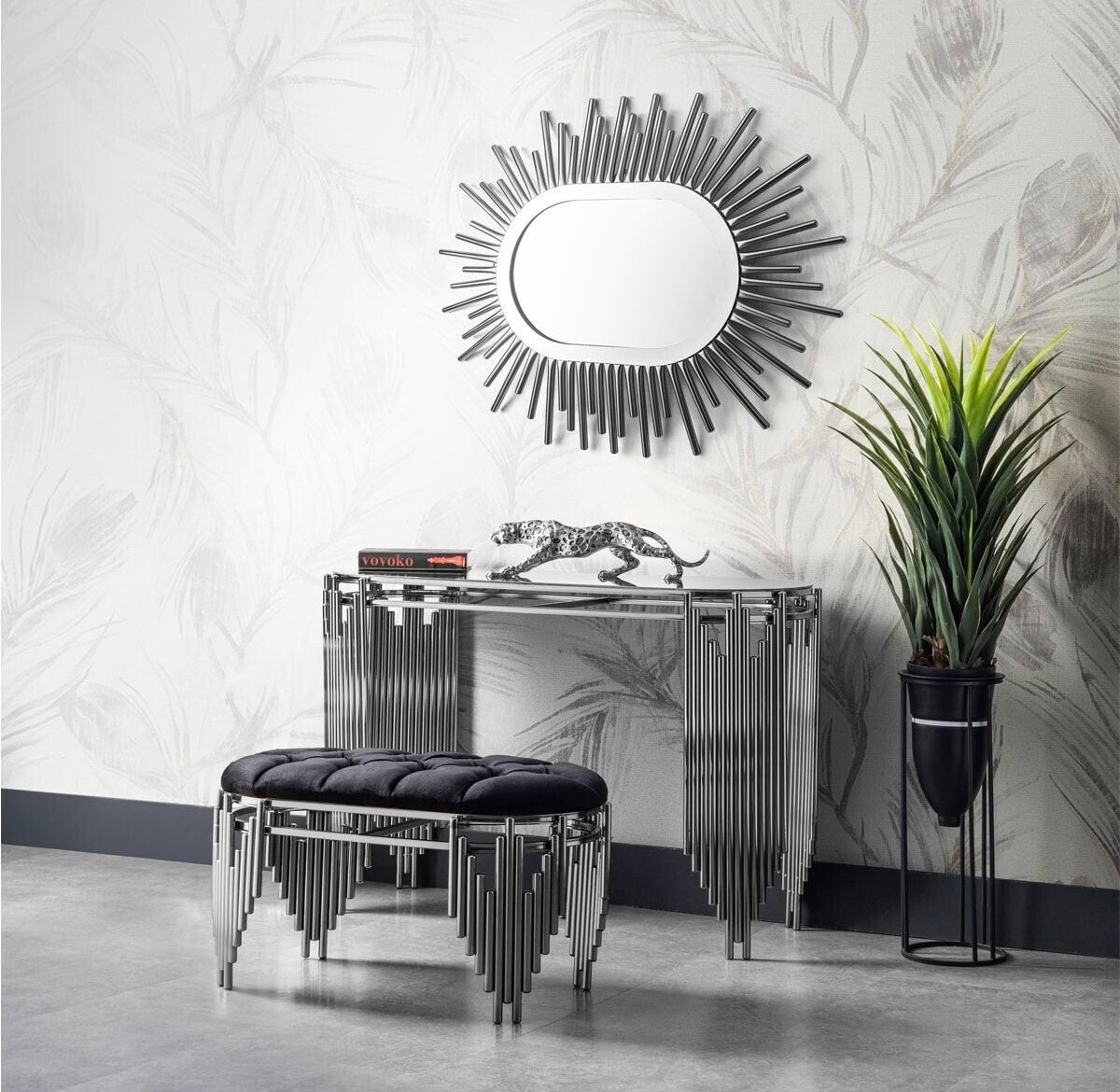 Κονσόλα Ξύλινη με Καθρέπτη Μαύρος- Ασήμι SKU-3085-V4935 Μ120xΠ82xΥ43εκ ...